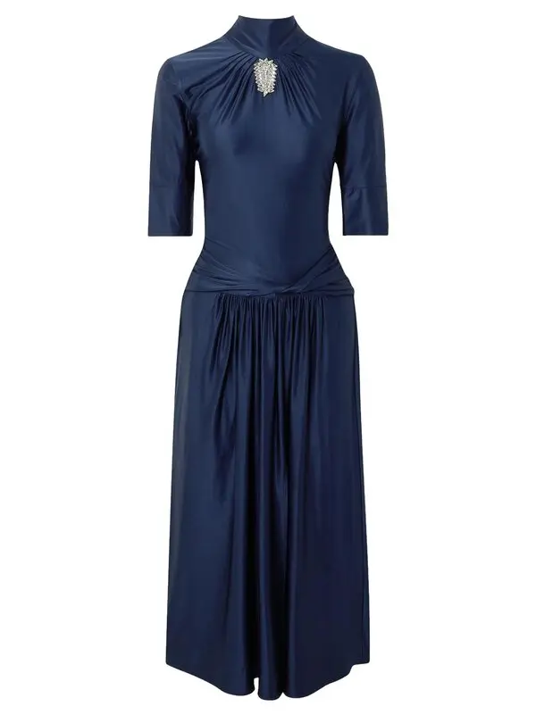 Rabanne Crystal-embellished Gathered Satin-jersey Midi Dress - Blue