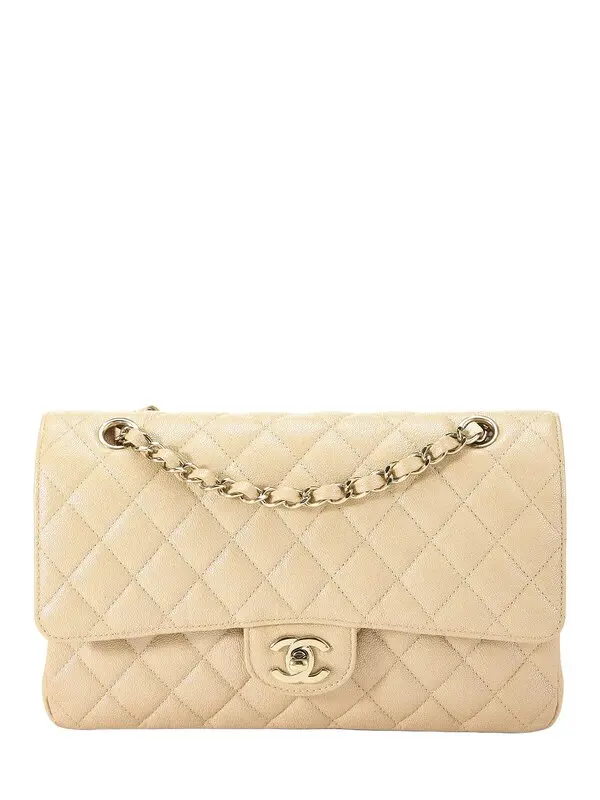 Chanel Iridescent Quilted Caviar Classic Double Flap Medium - Beige