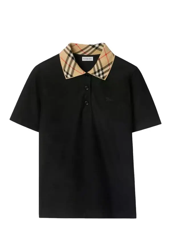 Burberry Check Collar Cotton Piqué Polo Shirt - Black
