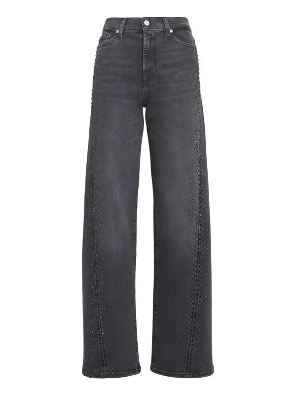7 For All Mankind Embellished Twisted Lotta Wide-leg Jeans - Black