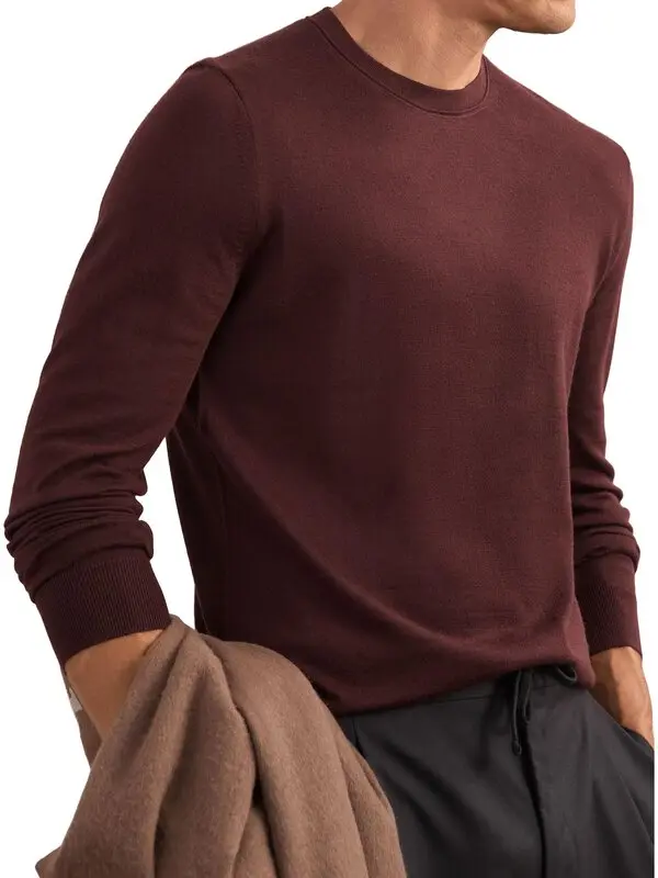 REISS Wessex Merino Wool Crew-neck Jumper - Port Red