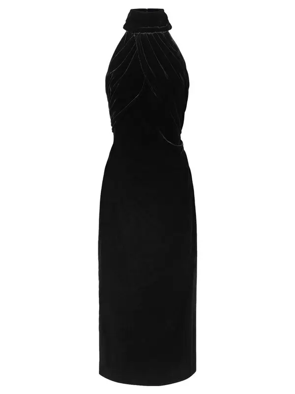 VIOLANTE NESSI Merisi Draped Velvet Turtleneck Gown - Black
