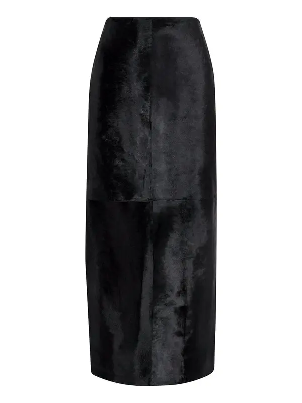 Nour Hammour Elise Pony Hair Leather Maxi Skirt - Black