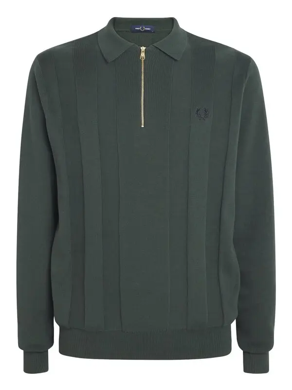Fred Perry Cotton Zip-up Polo Shirt - Green