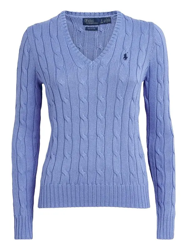 Ralph Lauren Pima Cotton V-neck Julianna Sweater - Blue