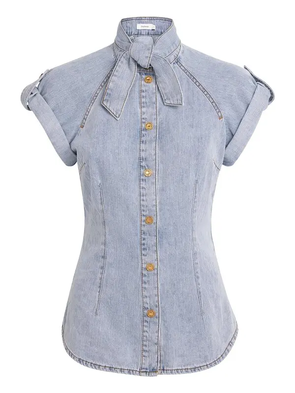 Zimmermann Denim Tie-neck Shirt - Blue