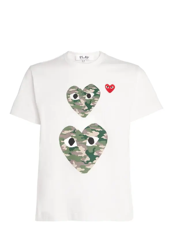 Play Comme Des Garcon Camouflage Double Heart T-shirt - White