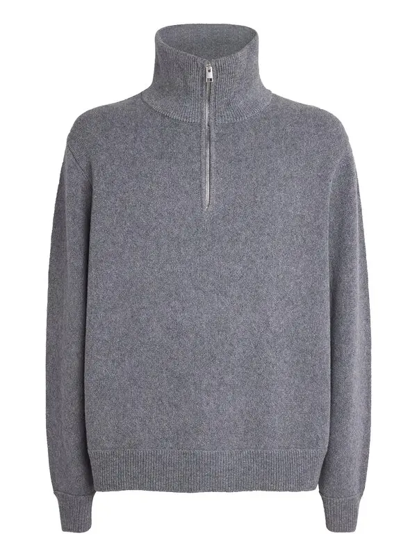 FRAME Wool-cotton Half-zip Sweater - Grey