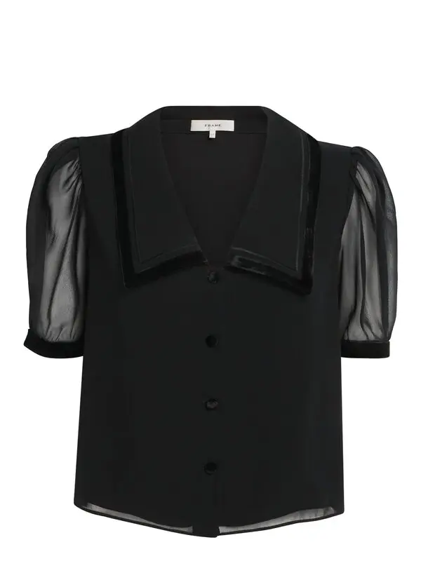 FRAME Silk Sailor Blouse - Black