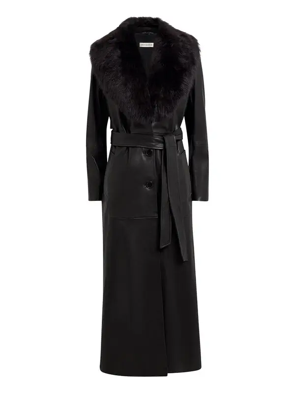 Nour Hammour Shearling-collar Dakota Leather Coat - Black