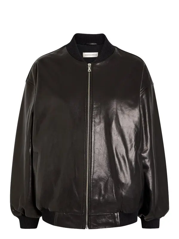 Nour Hammour Marley Leather Bomber Jacket - Black