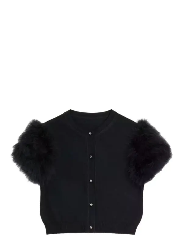 Valentino Garavani Feather Trim Knit Cardigan - Black