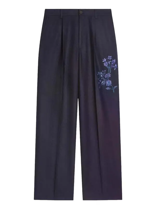Dries Van Noten Floral-embroidered Wool Trousers - Blue