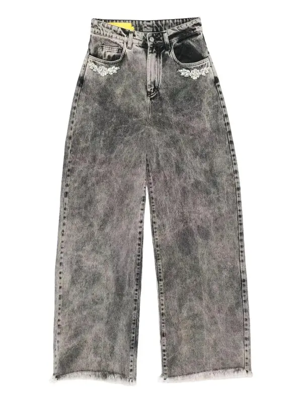 MARQUES' ALMEIDA Floral-appliqué Frayed Jeans - Grey