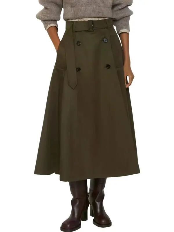 Burberry Buckle-belt Gabardine Midi Skirt - Green