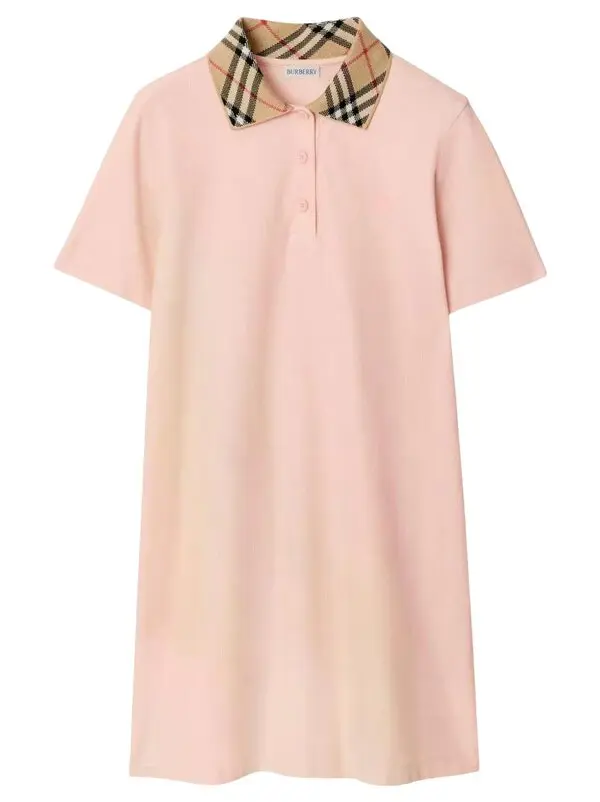 Burberry Check-collar Cotton Polo Shirt Dress - Pink
