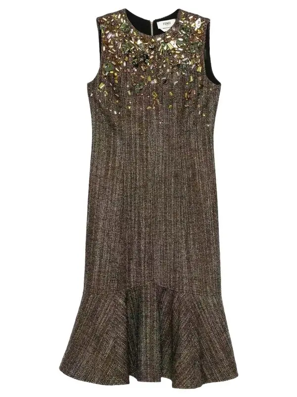 Fendi Embellished Ruffled Dress - Brown