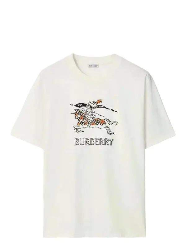 Burberry Equestrian Sketch Logo Cotton T-shirt - Neutrals
