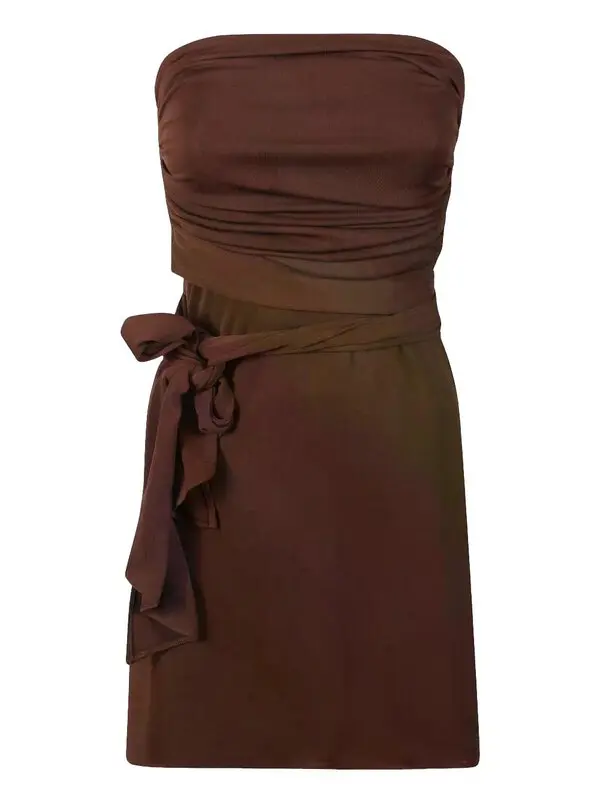THE NEW ARRIVALS ILKYAZ OZEL Ruched Strapless Top - Brown