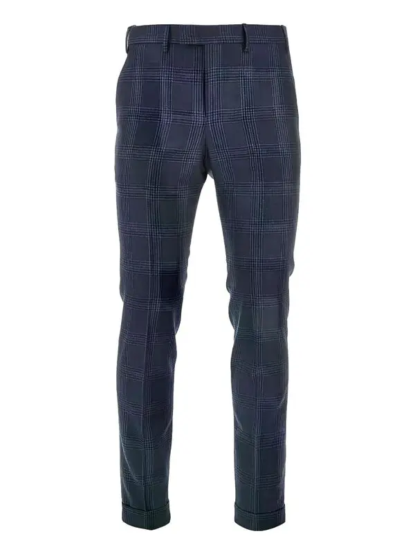 PT TORINO Check-pattern Wool Trousers - Blue