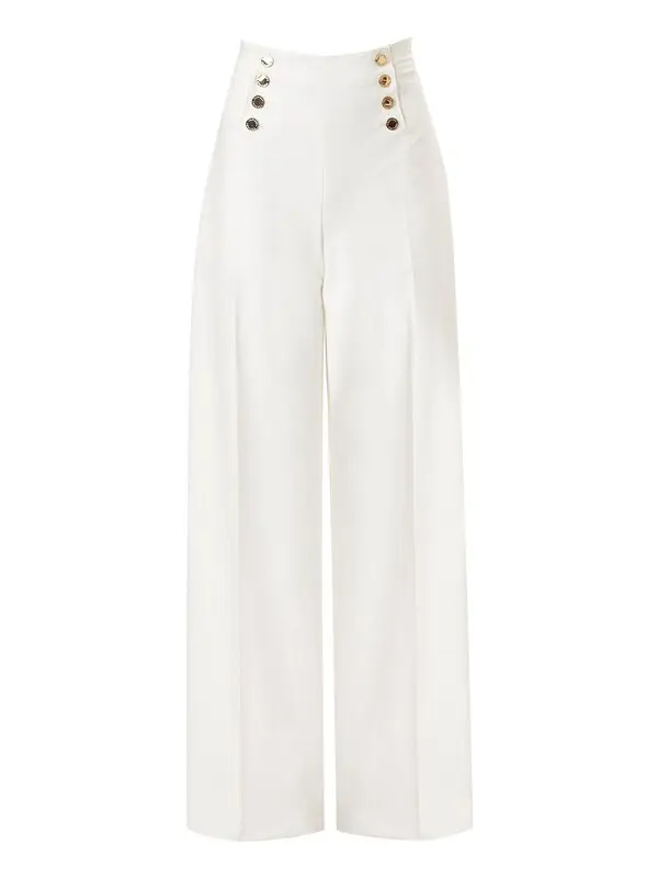 Carolina Herrera High-rise Cotton Sateen Wide-leg Pants With Decorative Buttons - White
