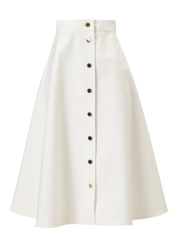 Carolina Herrera High-rise Button Detailed Cotton Sateen Midi Skirt - White