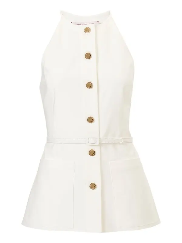 Carolina Herrera Sleeveless Belted Cotton Sateen Top - White