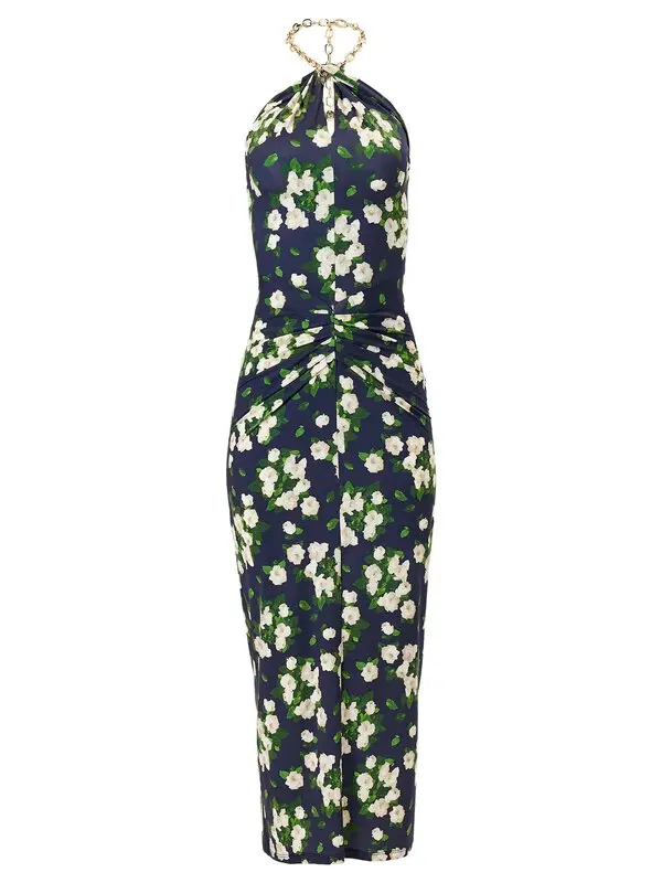 Carolina Herrera Painted Rose Jersey Halter Midi Dress - Floral