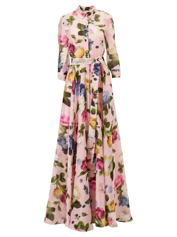 Carolina Herrera Floral Linen-silk Trench Gown - Light Pink