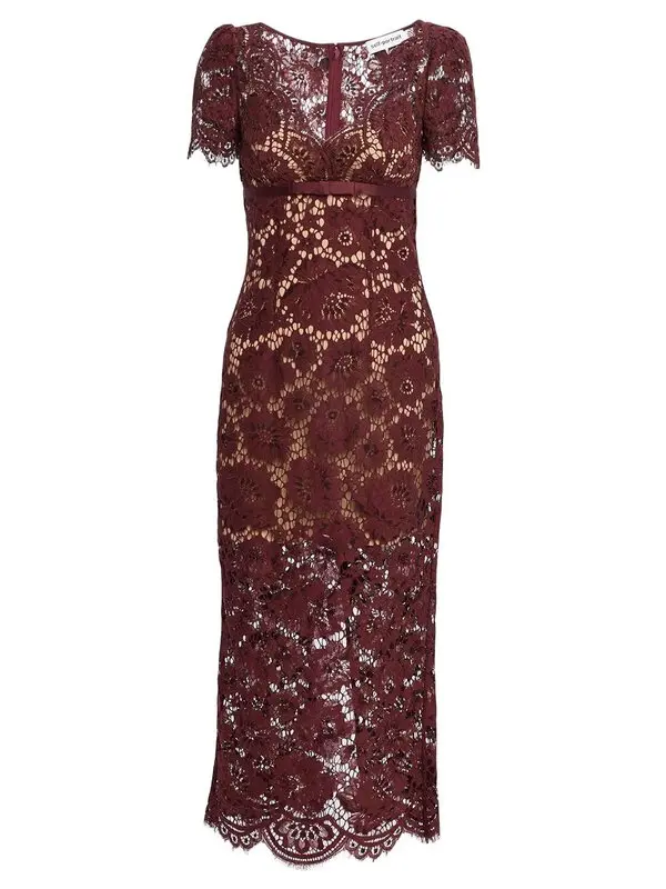 SELF-PORTRAIT Floral Lace Midi Dress - Burgundy