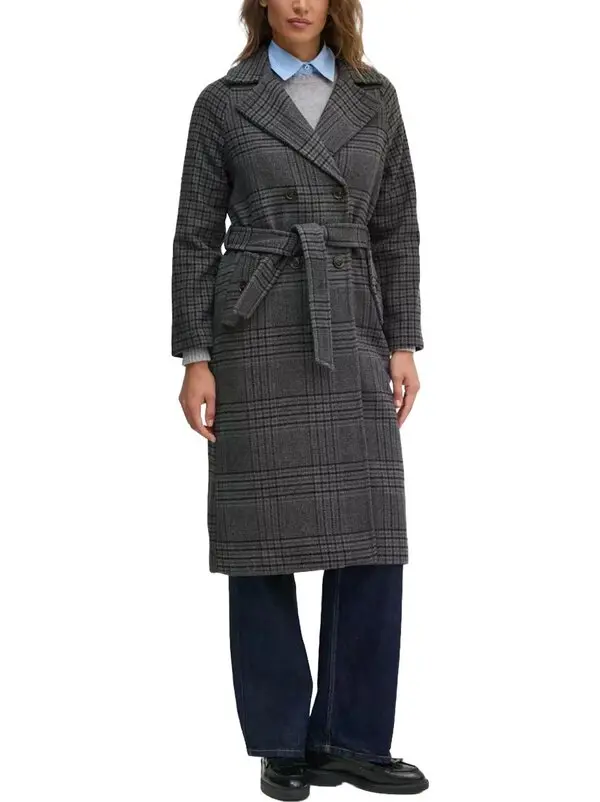 BENETTON Checked Belted Coat - Grey
