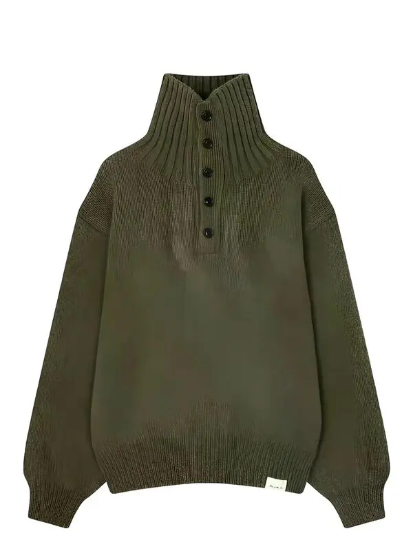 MAN ON THE BOON. Button-up Ribbed Sweater - Green