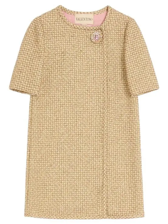 Valentino Garavani Short Canestrello Lurex Tweed Wrap Dress - Gold