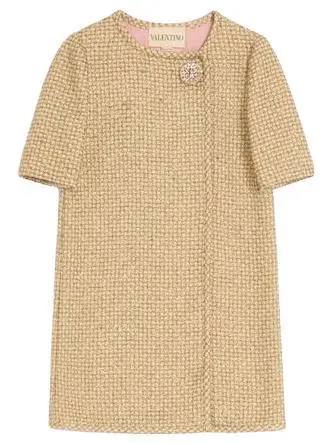 Valentino Garavani Short Canestrello Lurex Tweed Dress - Gold