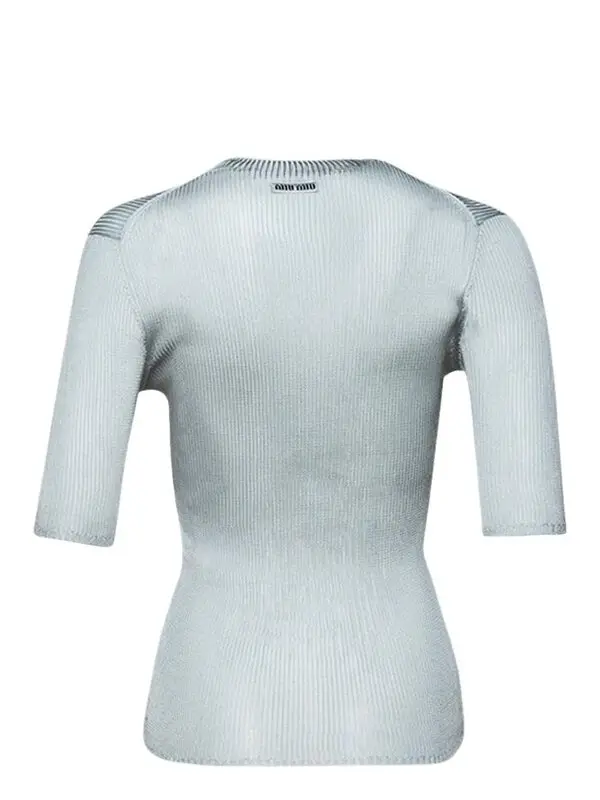 Miu Miu Ribbed Knit Silk Top - Light  Blue