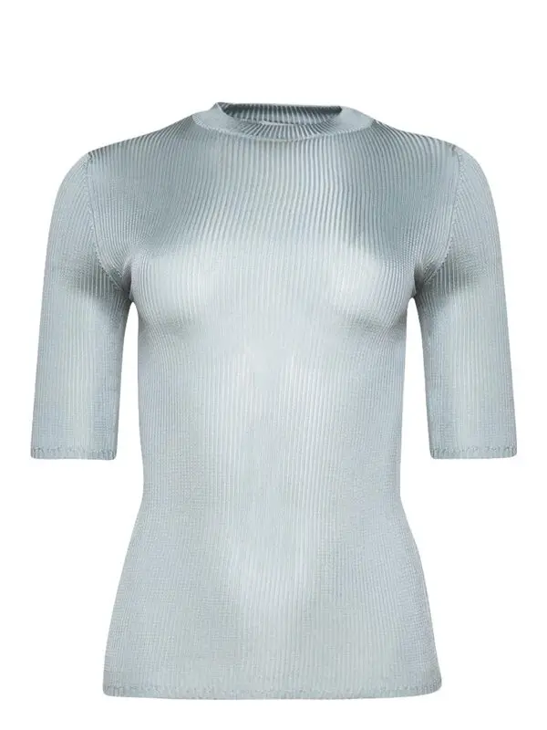 Miu Miu Ribbed Knit Silk Top - Light  Blue