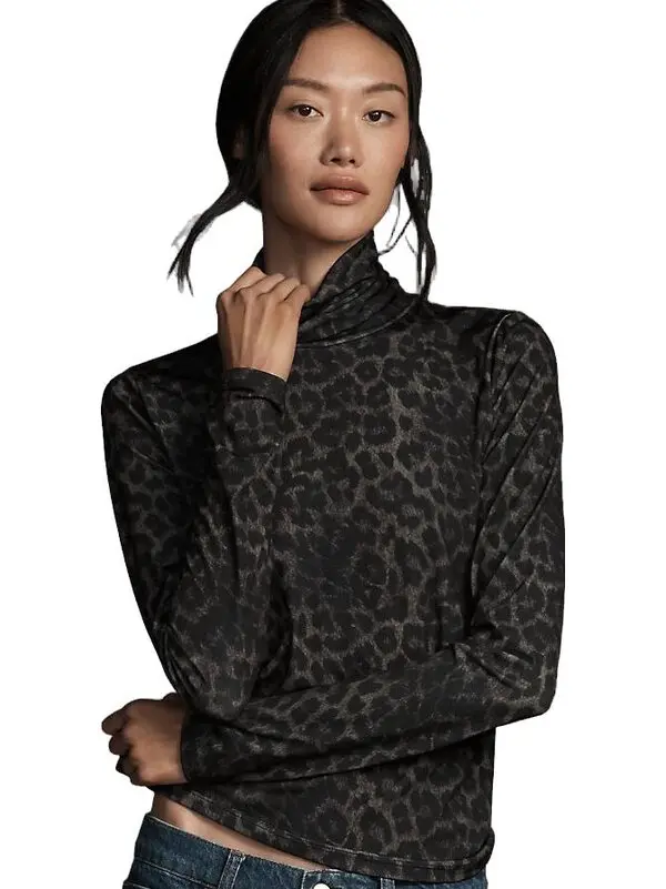 Essentiel Antwerp Long-sleeve Turtleneck Top - Leopard