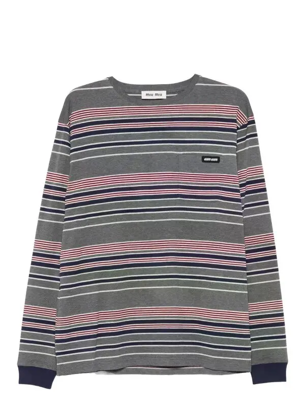 Miu Miu Striped Long Sleeve T-shirt - Grey