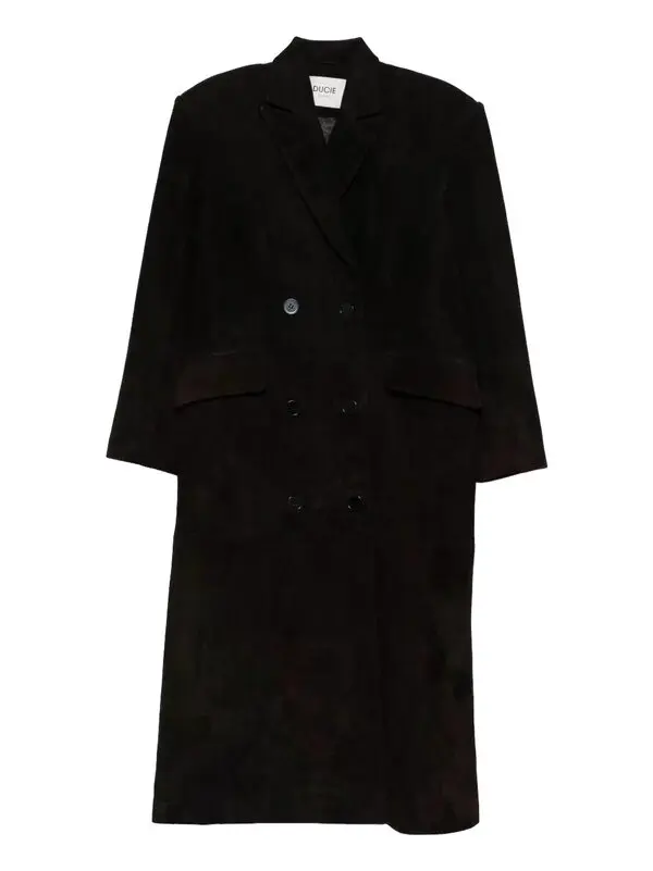 DUCIE Aggie Double-breasted Leather Coat - Black