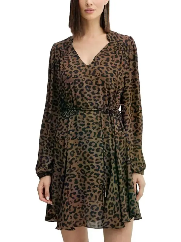 Guess Animal-print V-neck Mini Dress - Brown