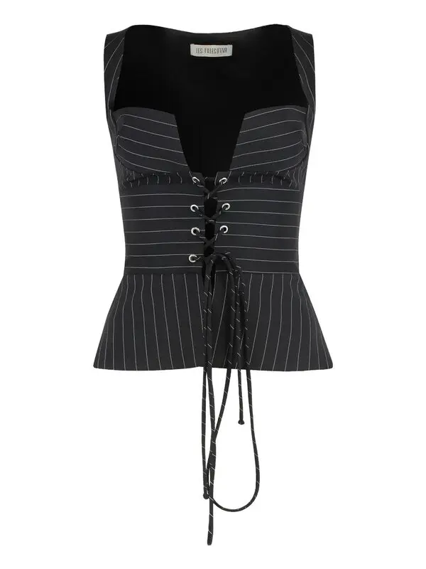 LES FILLES D'EVA Pinstripe Corset Top - Black