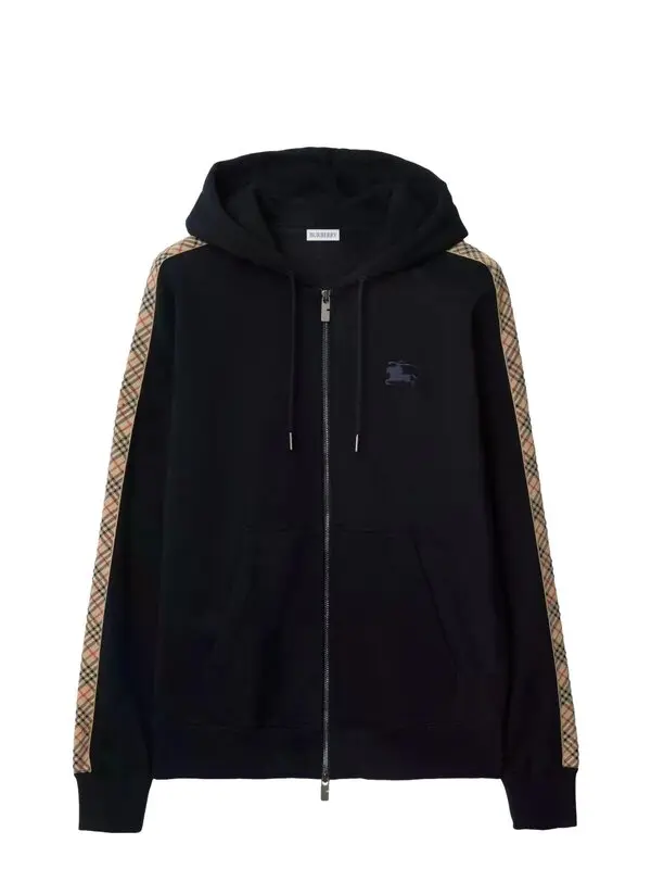 Burberry Check-trim Zipped Hoodie - Blue