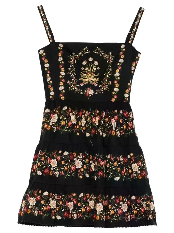 Agua Bendita Lima Strappy Floral Mini Dress - Black