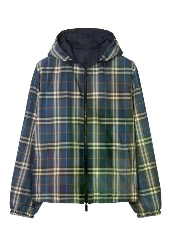 Burberry Check-pattern Hooded Reversible Jacket - Blue