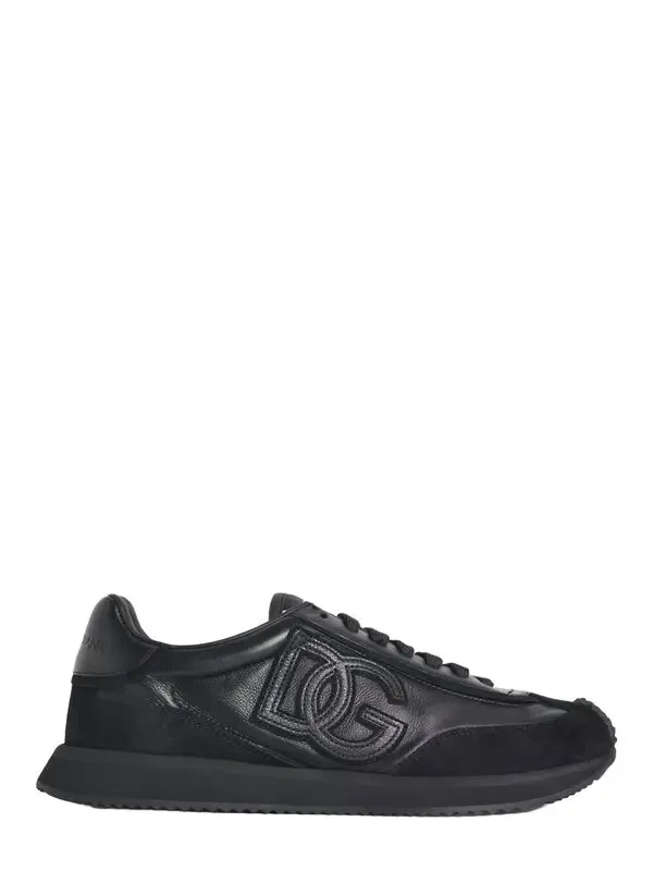 Dolce & Gabbana Suede Insert Embossed Logo Sneakers - Black