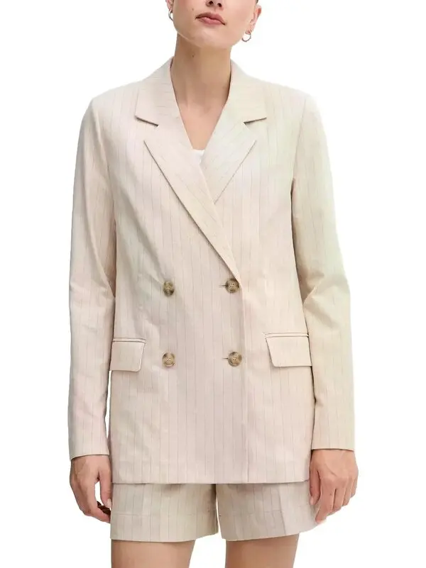 BENETTON Double-breasted Pinstripe Blazer - Neutrals