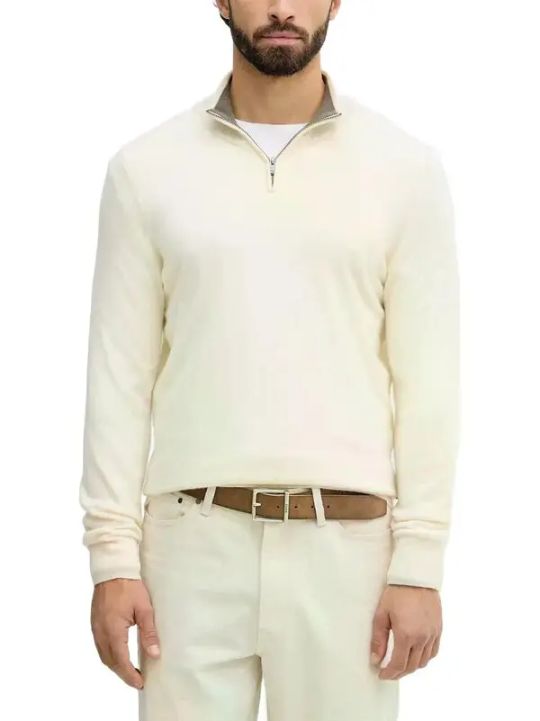 BOSS Zip-up High Neck Sweater - Neutrals