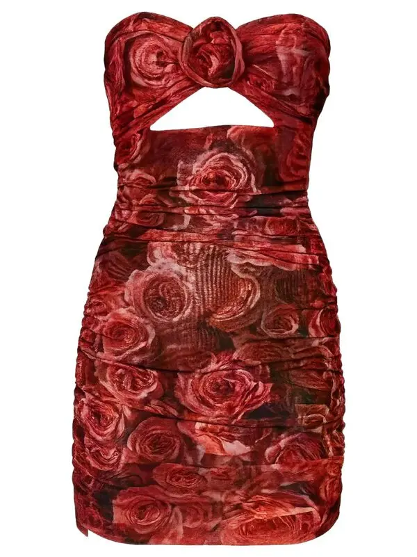ROOM76 Floral-appliqué Strapless Mini Dress - Red