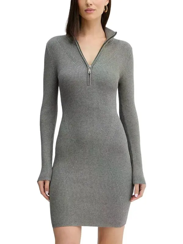 Guess Zip-neck Ribbed Mini Dress - Grey