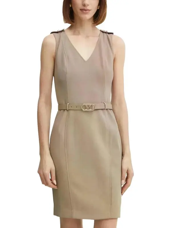 Guess V-neck Belted Mini Dress - Neutrals
